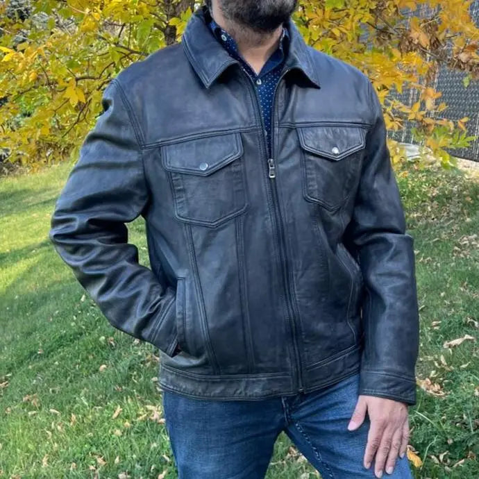 Classic Jean Style Lamb Leather Jacket - Boutique of Leathers/Open Road