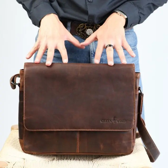 Greenwood Leather Messenger Laptop Bag - Boutique of Leathers/Open