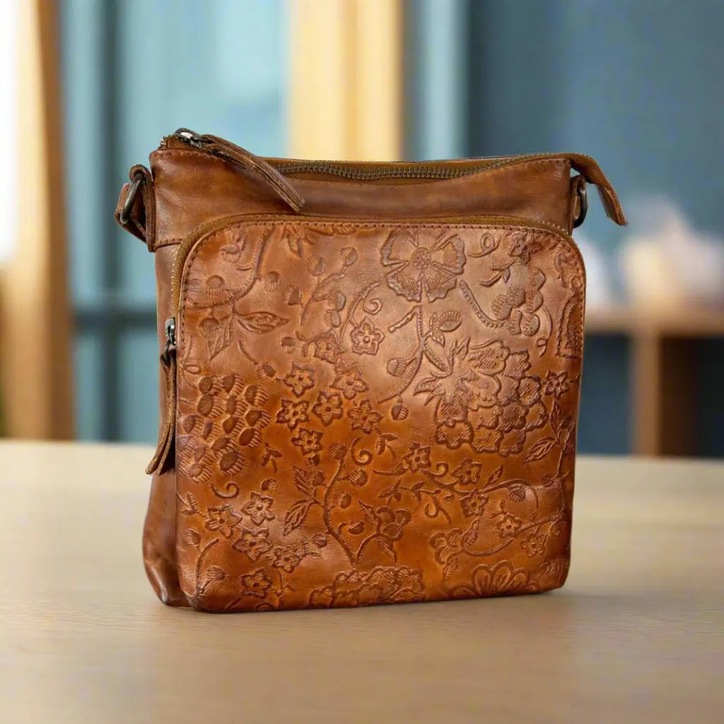 MET Flower Embossed Leather Crossbody Bag - Boutique of Leathers