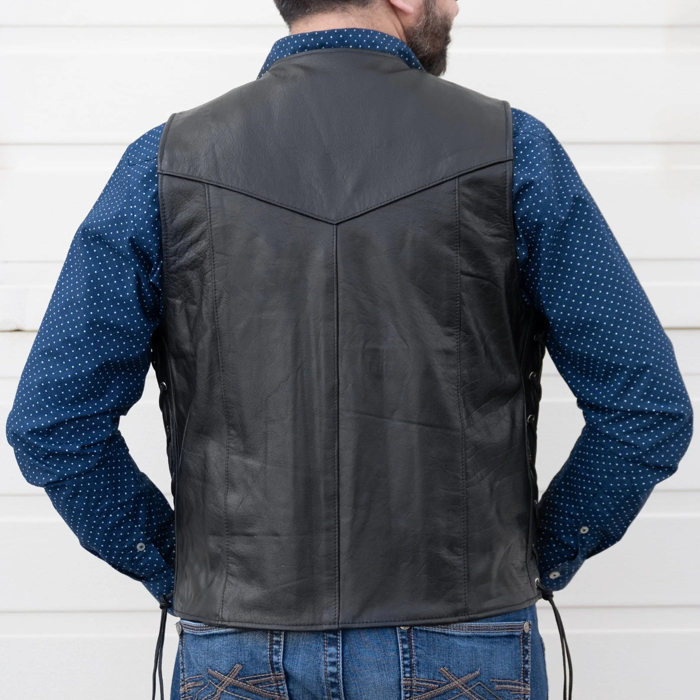 Men’s Buffalo Leather Biker Vest. Adjustable Side Lace Vest - Boutique