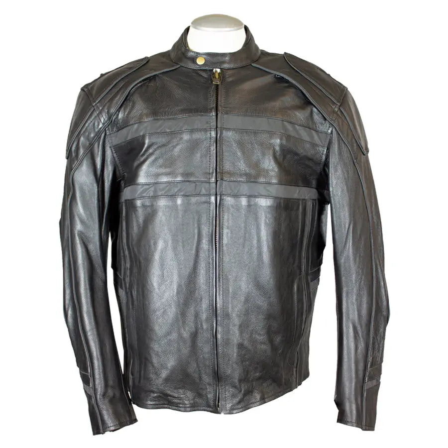Open Road Men's Reflective Piping Leather Motorcycle Jacket - Boutique