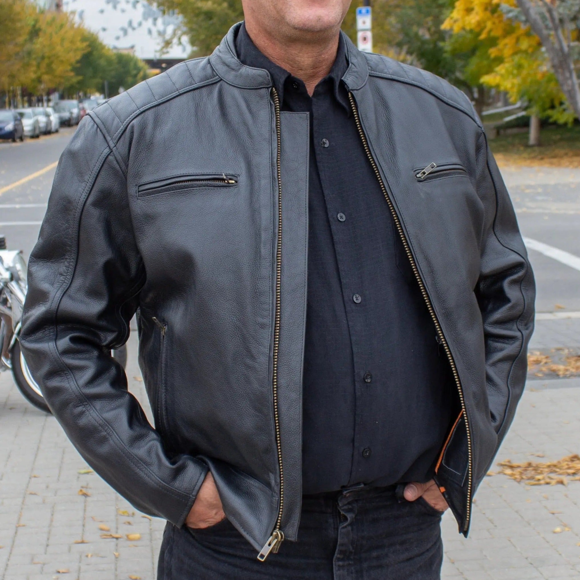 Open Road Men's Ribbed Padding Leather Motorcycle Jacket - Boutique of