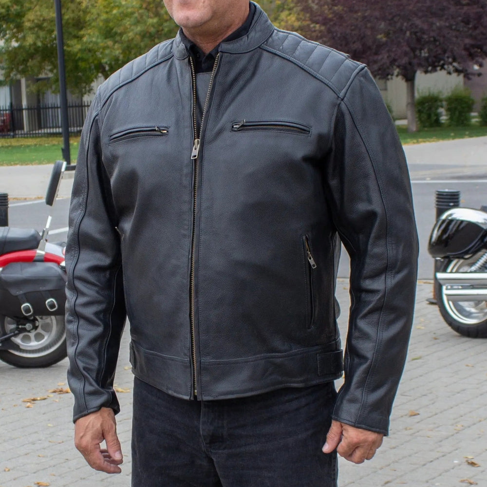 Open Road Men's Ribbed Padding Leather Motorcycle Jacket - Boutique of