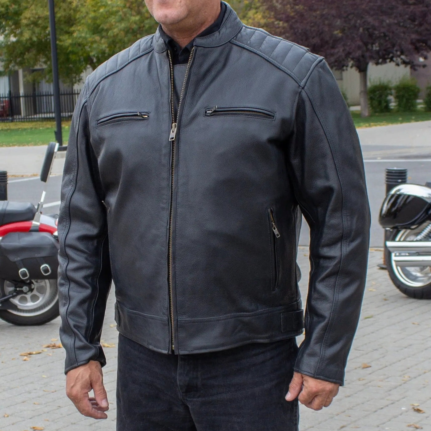 Open Road Men's Ribbed Padding Leather Motorcycle Jacket - Boutique of