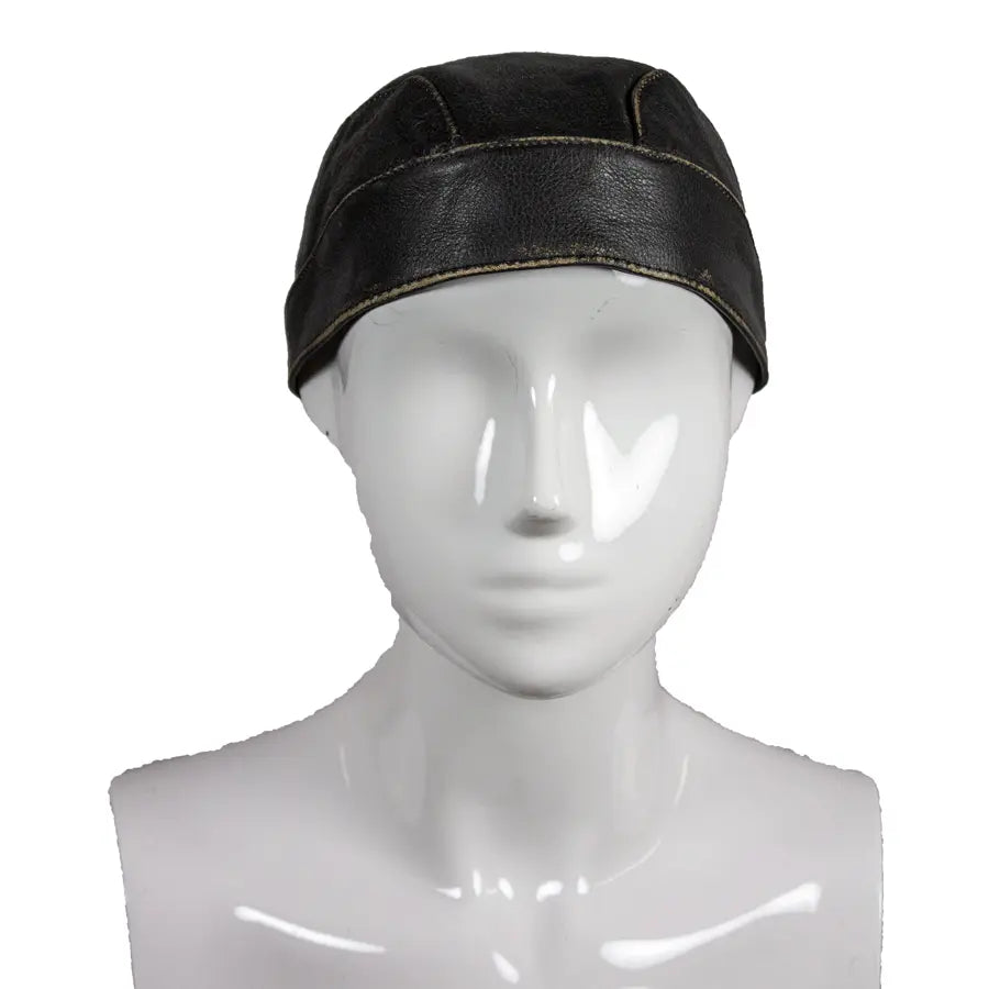 Open Rub Off Brown Leather Skull Cap - Boutique of Leathers/Open