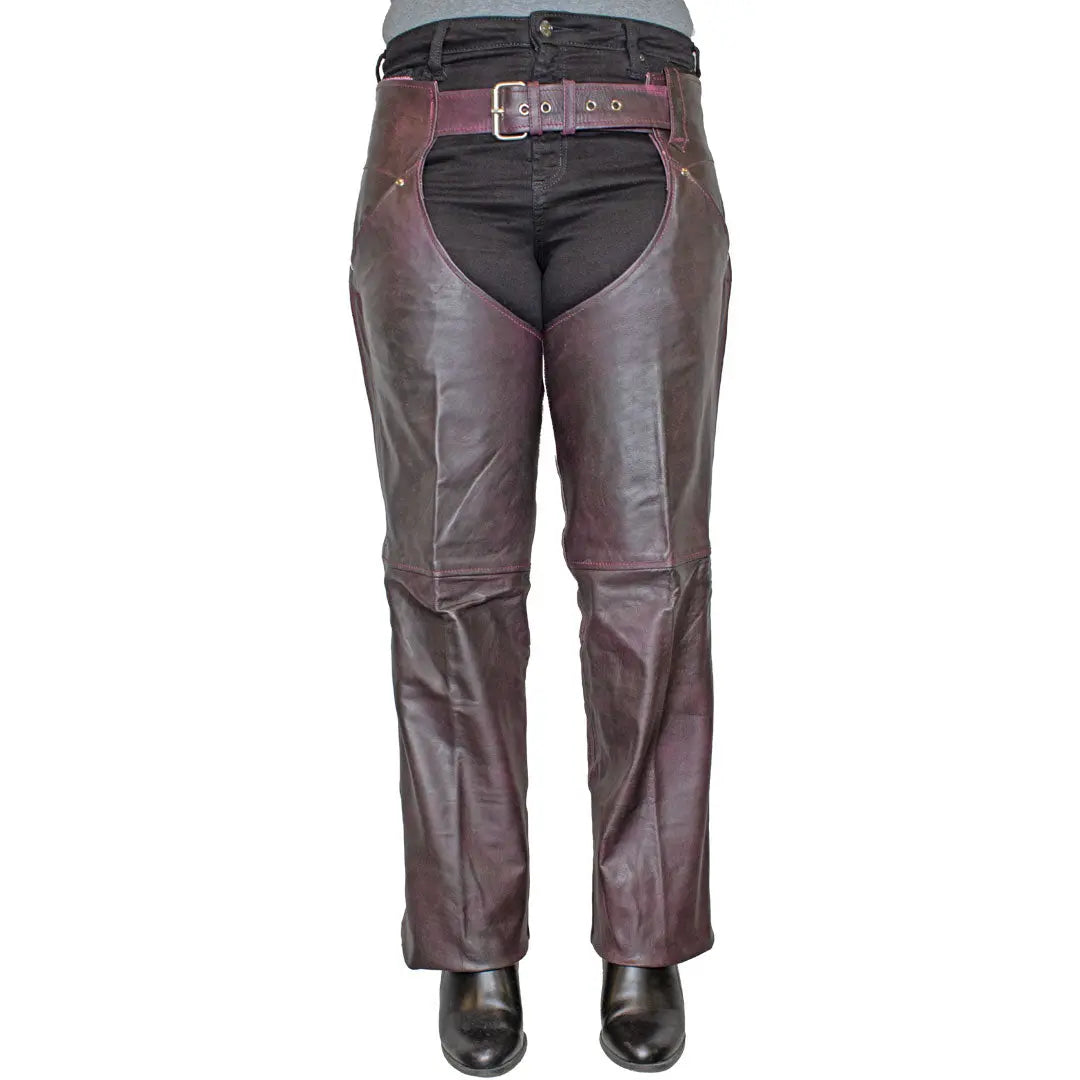 Open Road Women's Dark Purple Wash Leather Chaps - Boutique of