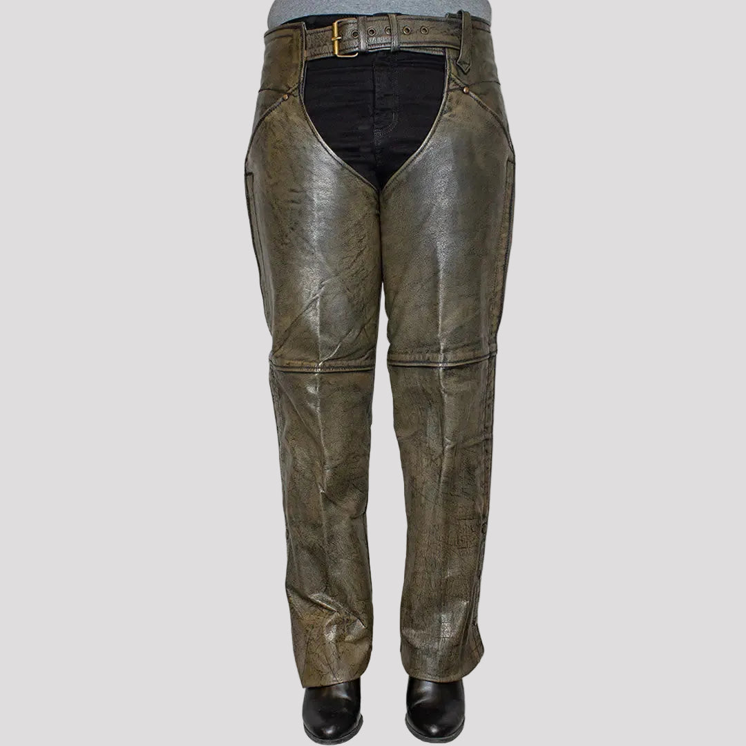 Open Road Women's Distressed Brown Leather Chaps - Boutique of