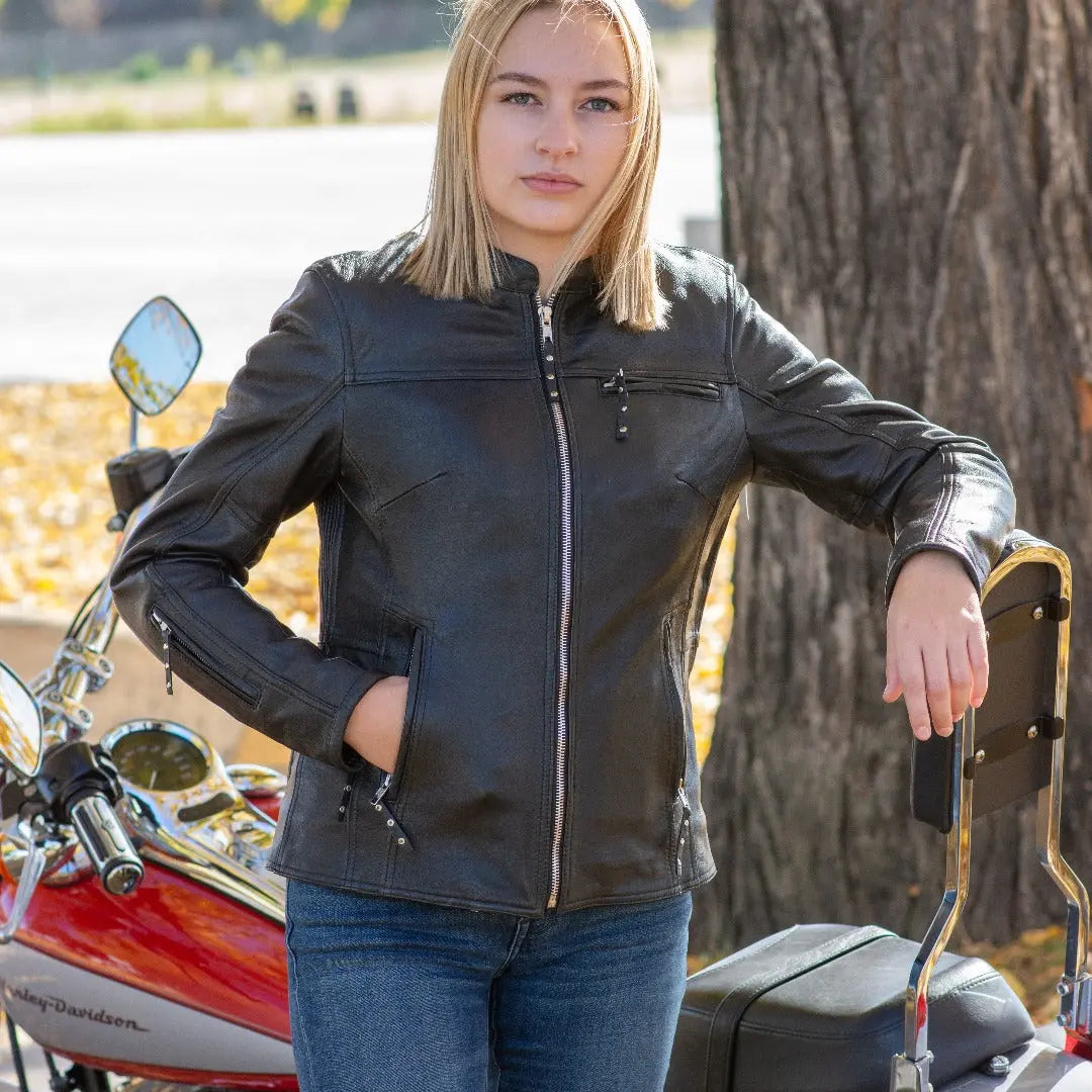 Open Road Women's Racer Leather Motorcycle Jacket - Boutique of
