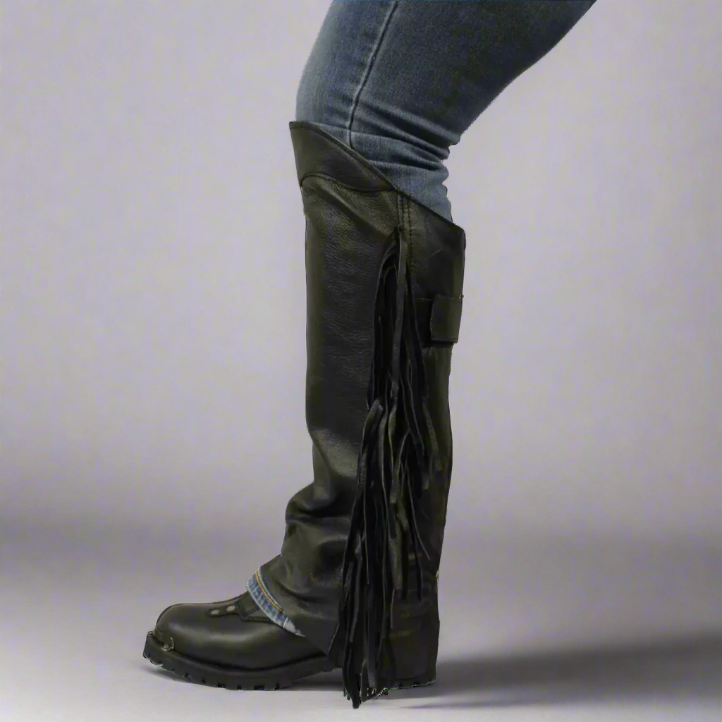 Open Road Women's Side Fringe Leather Half Chaps - Boutique of