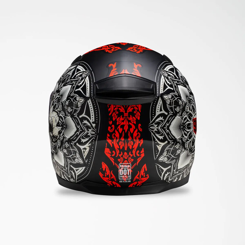 VOSS 988 Moto-1 Red Mandala Full Face Matte Motorcycle Helmet ...