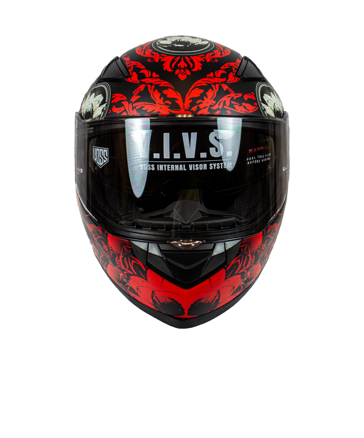 VOSS 988 Moto-1 Red Mandala Full Face Matte Motorcycle Helmet ...